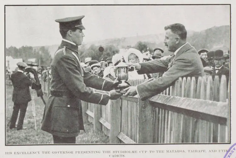 His Excellency The Governor presenting the Studholme Cup to the Mataroa ...