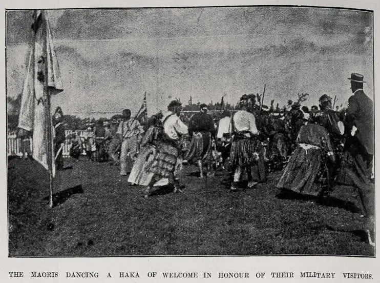 The Maoris dancing a Haka of welcome in honour of their military ...