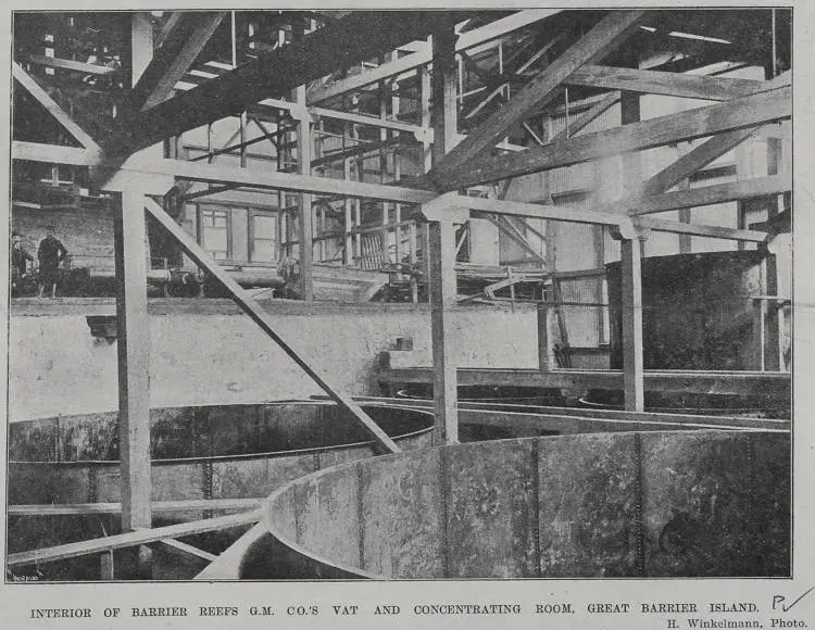 Interior of Barrier Reefs Gold Mining Company's vat and concentrating ...