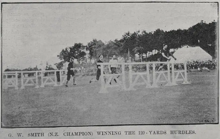 G.W. Smith (N.Z. Champion) winning the 120-yards hurdles | Record ...