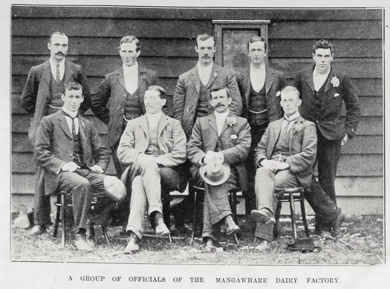A group of officials from the Mangawhare dairy factory | Record | DigitalNZ