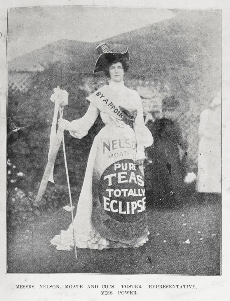 Messrs Nelson, Moate and Company's poster representative, Miss Power ...