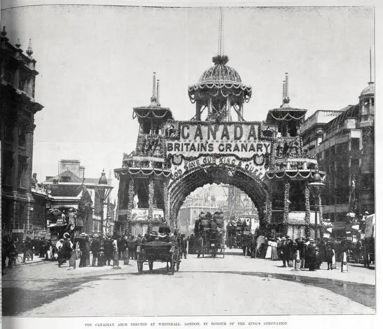 The Canadian arch erected at Whitehall, London, in honour of King Edward VII's coronation ...