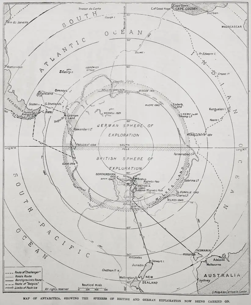 Map of Antarctica, showing the spheres of British and German ...