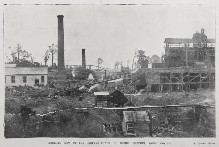 General view of the Orepuki Shale Oil works, Orepuki, Southland, N.Z ...