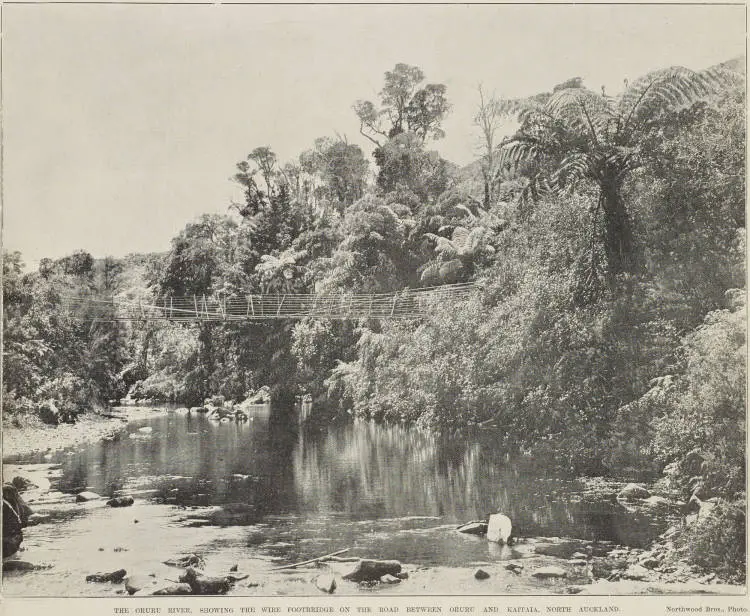The Oruru River, showing the wire footbridge on the road between Oruru ...