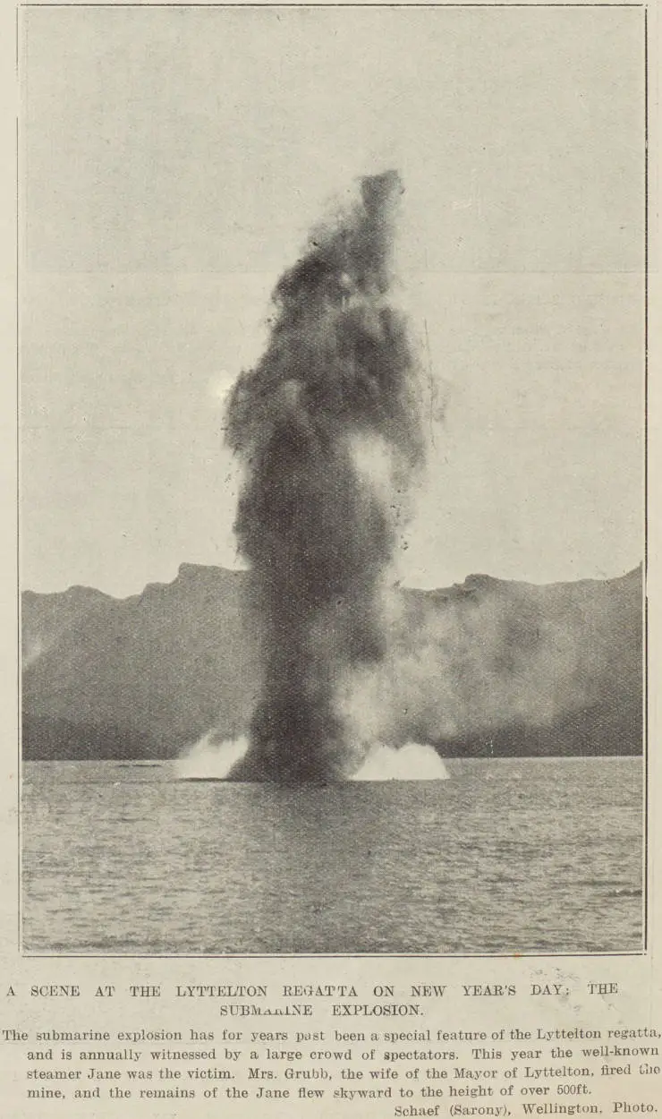 A scene at the Lyttelton Regatta on New Year's Day, the submarine ...