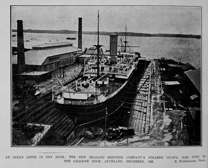 AN OCEAN LINER IN DRY DOCK: THE NEW ZEALAND SHIPPING COMPANY'S STEAMER ...