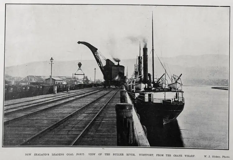 NEW ZEALAND'S LEADING COAL PORT: VIEW OF THE BULLER RIVER, WESTPORT ...