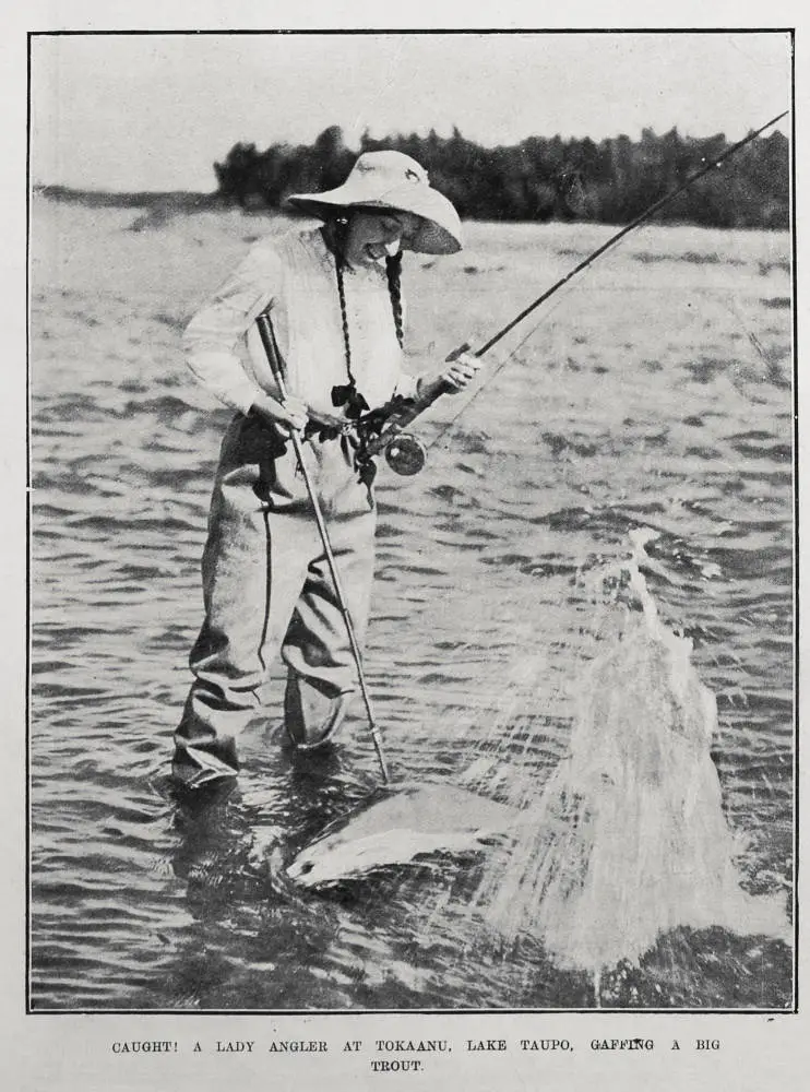 Caught A Lady Angler At Tokaanu, Taupo, Gaffing A Big Trout | Record ...