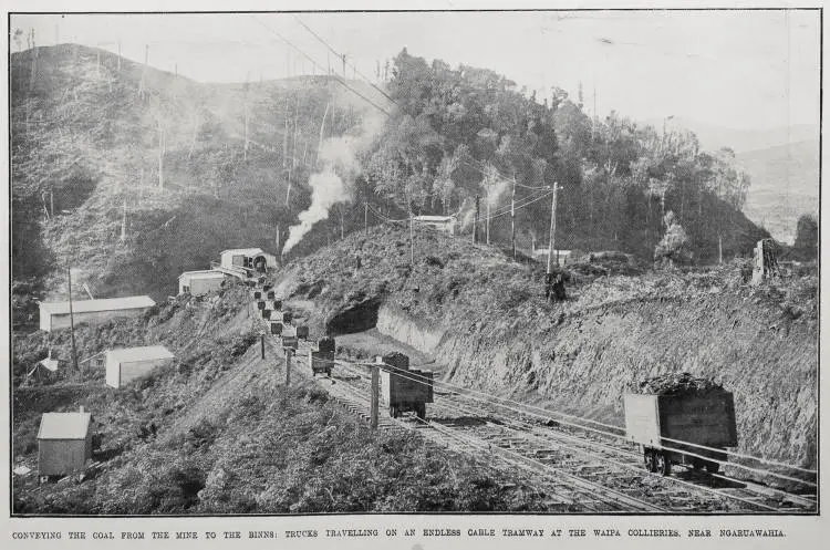 Conveying of the coal from the mine to the bins with trucks travelling ...