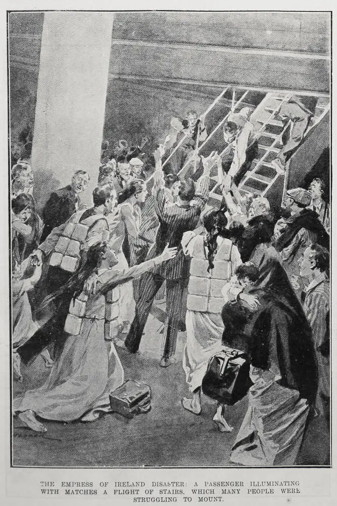 The 'Empress of Ireland' disaster, with a passenger illuminating a ...