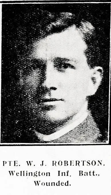 Private W. J. Robertson, Wellington Infantry Battalion, wounded ...