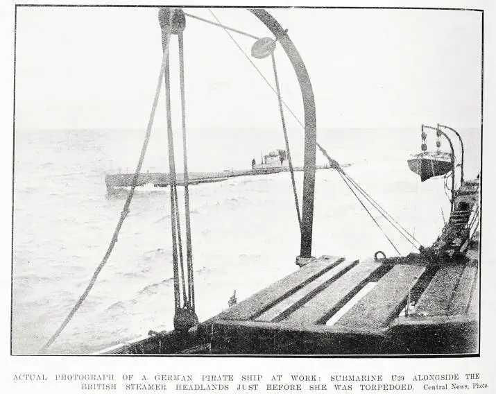 Actual photograph of a German pirate ship at work: Submarine U29 ...