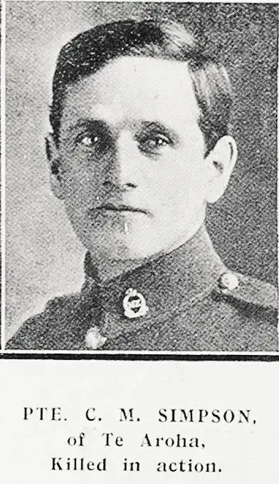 Pte C M Simpson of Te Aroha, killed in action | Record | DigitalNZ