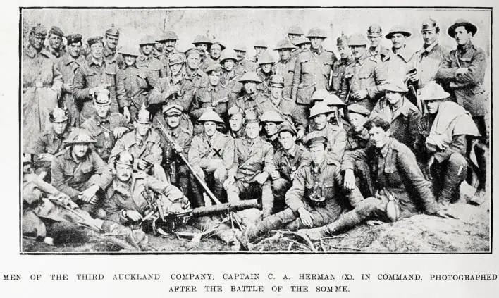 Men of the Third Auckland Company, Captain C A Herman (x), in command ...