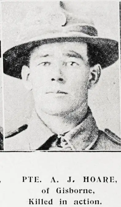 Pte A J Hoare of Gisborne, killed in action | Record | DigitalNZ