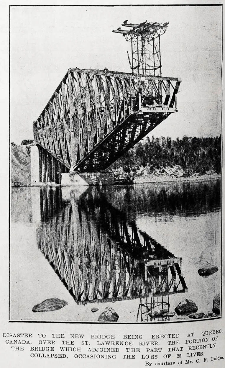 Disaster to the new bridge being erected at Quebec, Canada, over the St ...