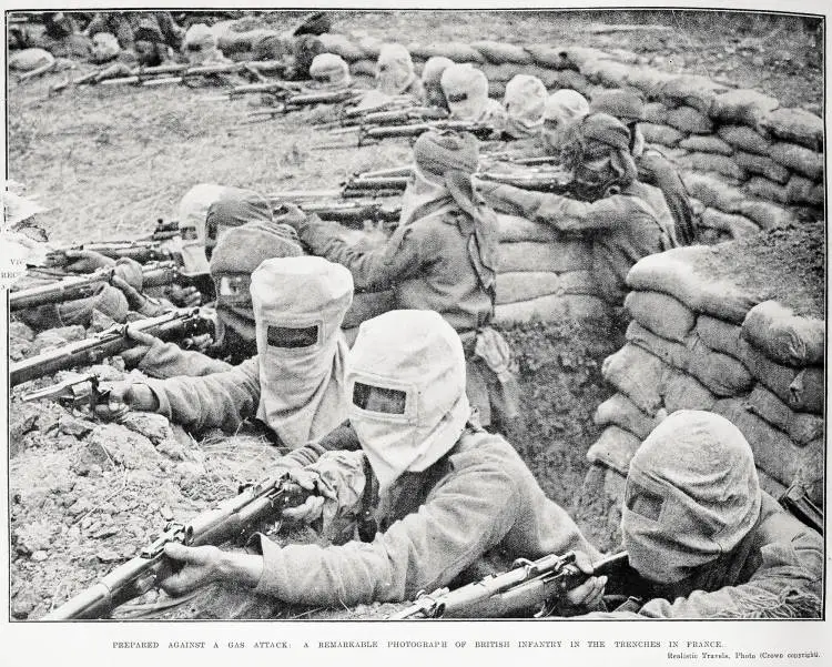 Prepared against a gas attack: a remarkable photograph of British ...