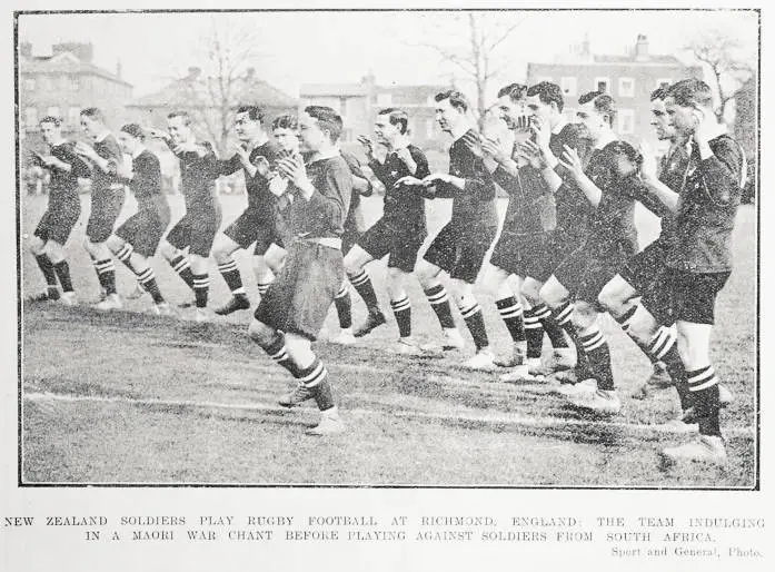 New Zealand soldiers play rugby football at Richmond, England: the team ...