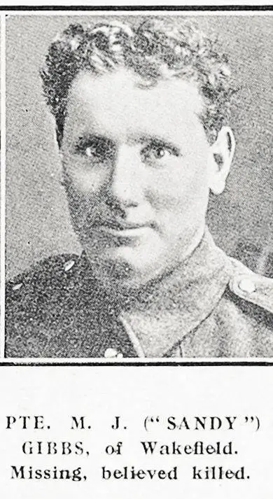 Pte M J ('Sandy') Gibbs of Wakefield, missing, believed killed | Record ...