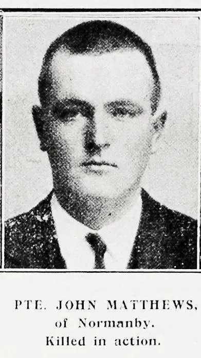 Pte John Matthews of Normanby, killed in action | Record | DigitalNZ