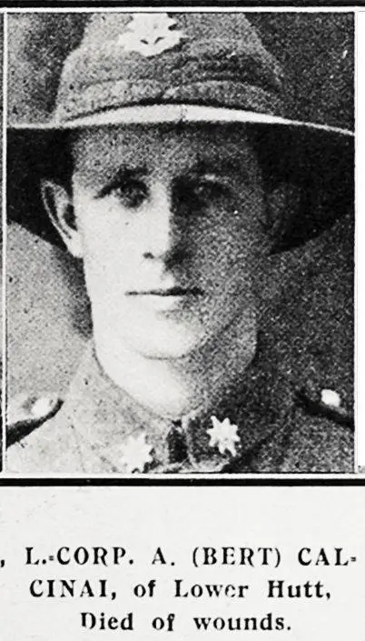 L Corp A (Bert) Calcinai of Lower Hutt, died of wounds | Record | DigitalNZ