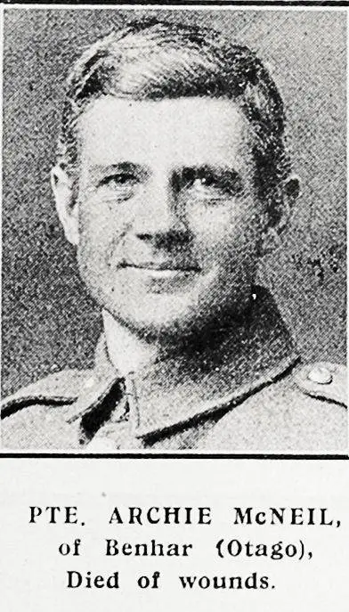 Pte Archie McNeil of Benhar (Otago), died of wounds | Record | DigitalNZ