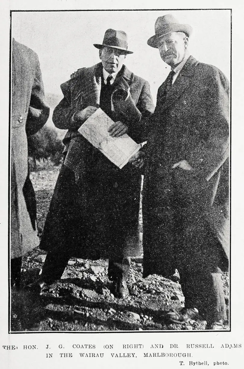 The Hon. J. G. Coates (on right) and Dr. Russell Adams in the Wairau ...