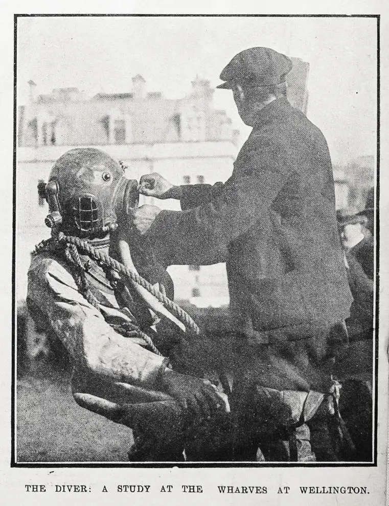 The diver: a study at the wharves at Wellington | Record | DigitalNZ