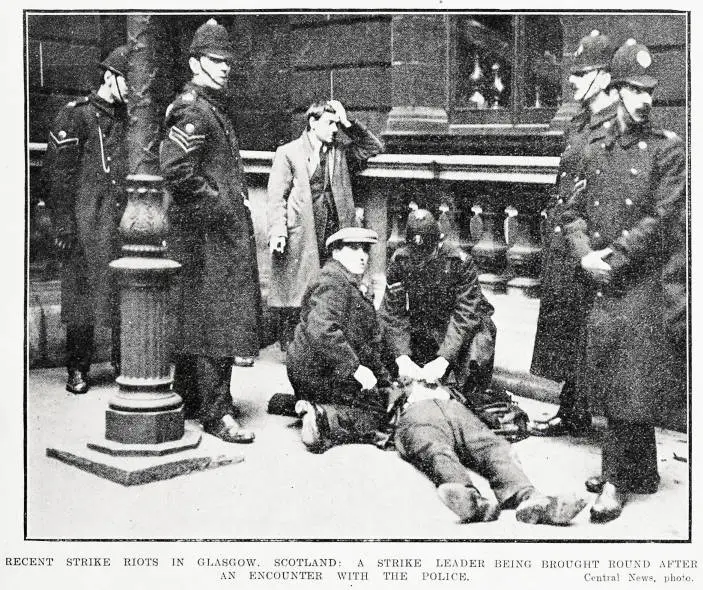 Recent strike riots in Glasgow, Scotland: a strike leader being brought ...