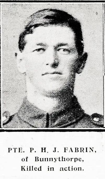Pte. P. H. J. Fabrin, of Bunnythorpe, killed in action | Record | DigitalNZ