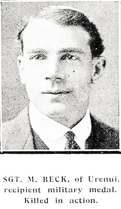 Sgt. M. Beck, of Urenui, recipient Military Medal, killed in action ...
