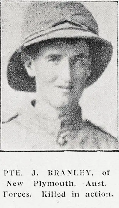 Pte. J. Branley, of New Plymouth, Aust. forces, killed in action ...