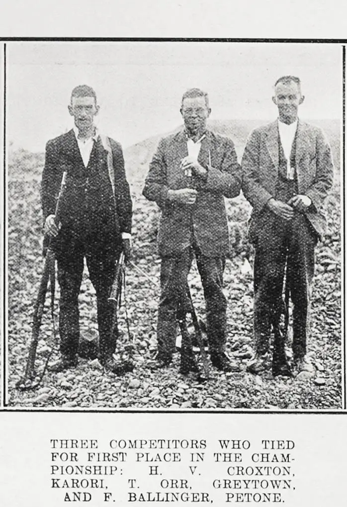 Three competitors who tied for first place in the championship | Record | DigitalNZ