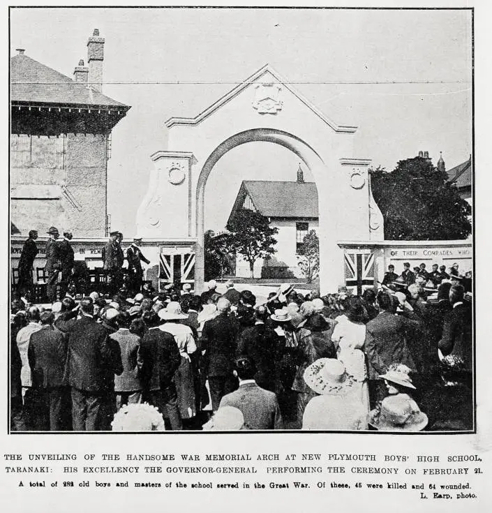 The Unveiling of the Handsome War Memorial Arch At New Plymouth Boys ...