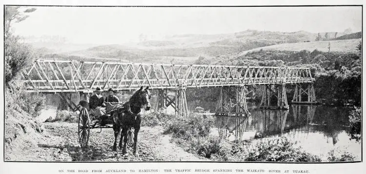 On the road from Auckland to Hamilton: the traffic bridge spanning the ...