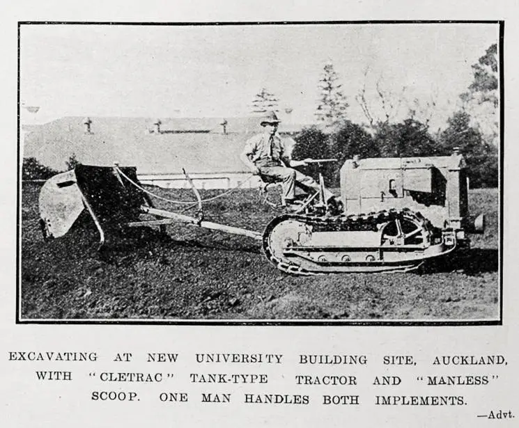 Excavating at new university building site, Auckland, with 'Cletrac ...