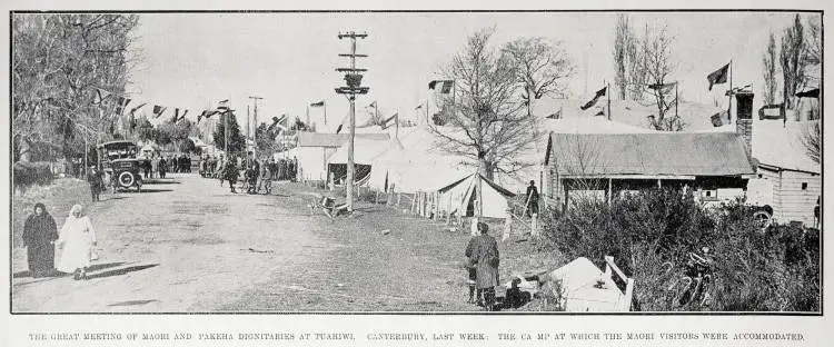 The great meeting of Māori and Pakeha dignitaries at Tuahiwi ...