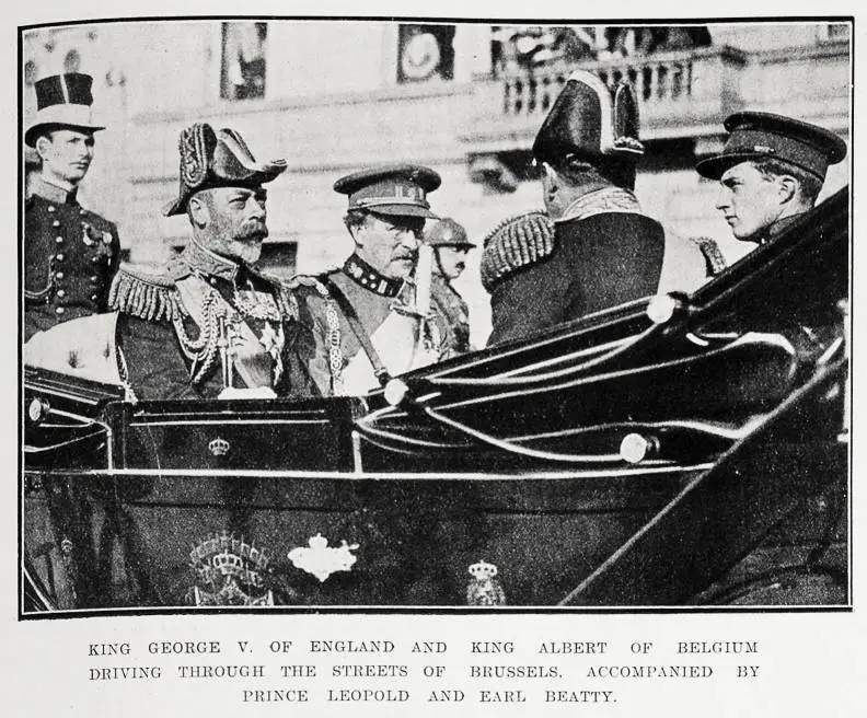 King George V of England and King Albert of Belgium driving through the ...