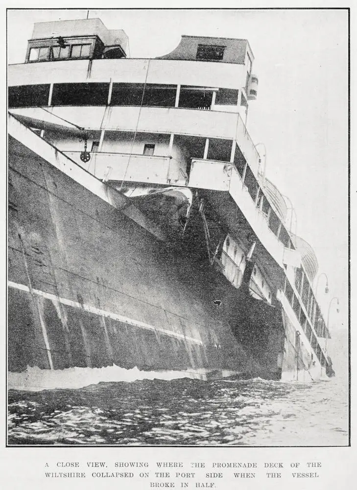 A close view, showing where the promenade deck of the Wiltshire ...