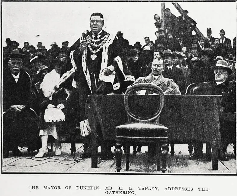The Mayor of Dunedin, Mr H.L. Tapley, addresses the gathering | Record ...