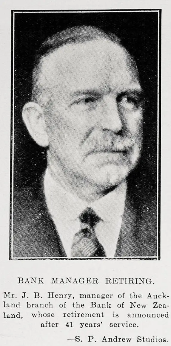 Bank manager retiring: Mr. J. B. Henry | Record | DigitalNZ