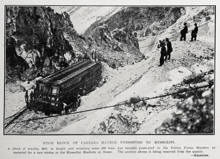 Huge block of Carrara marble presented to Mussolini | Record | DigitalNZ