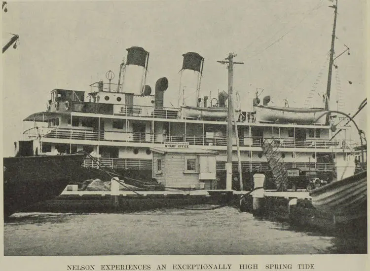 Nelson experiences an exceptionally high spring tide | Record | DigitalNZ