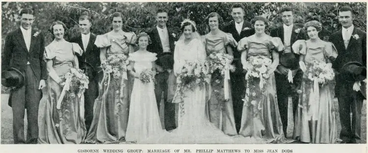 Gisborne wedding group: marriage of Mr. Phillip Matthews to Miss Jean ...