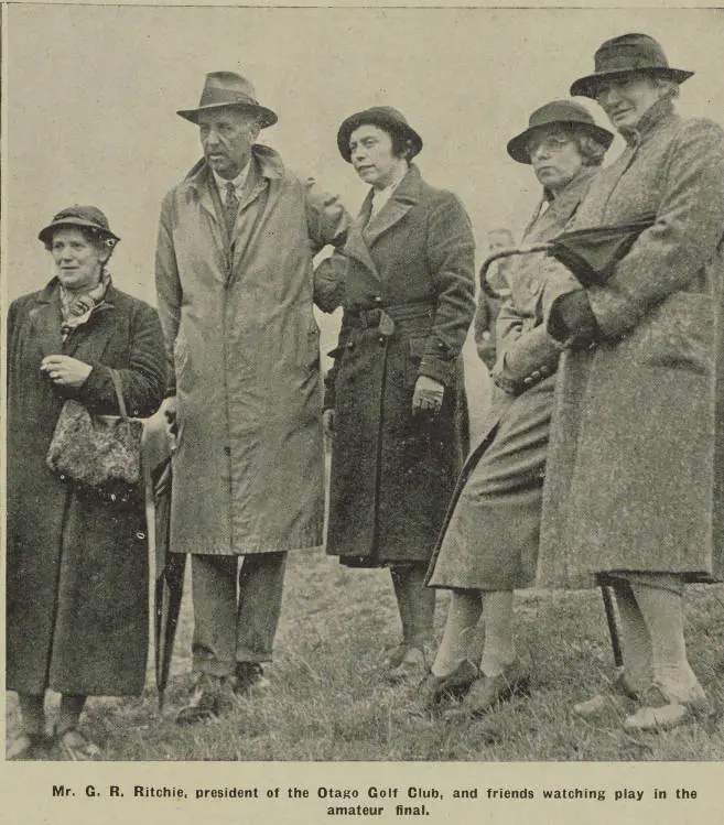 Mr. G.R. Ritchie, president of the Otago Golf Club, and friends ...