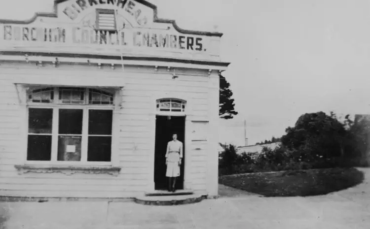Doreen Atkins in the doorway of Birkenhead Council Chambers, Birkenhead ...