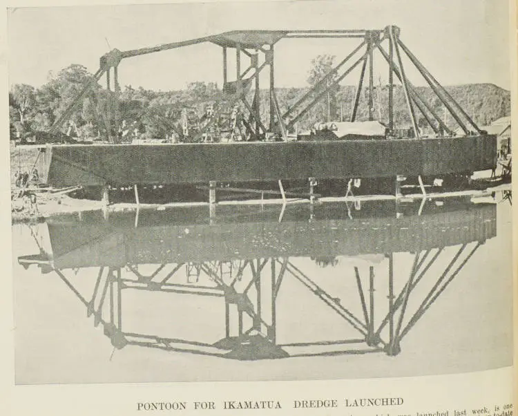 Pontoon for the Grey River Gold Dredging Company's new dredge at ...