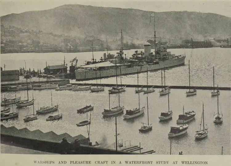 Warships and pleasure craft in a waterfront study at Wellington ...